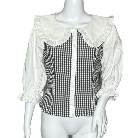 Milk & Honey | Tops | Nwot Milk Honey Black White Button Down Cottage ...